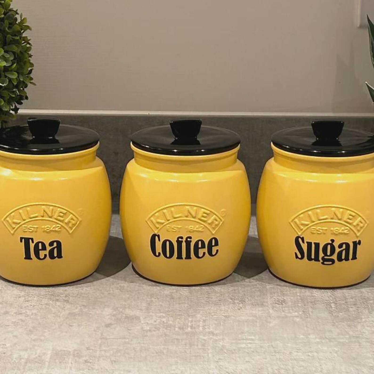 Hand Painted Yellow Kitchen Storage Set: Tea, Coffee, Sugar Jars - Etsy