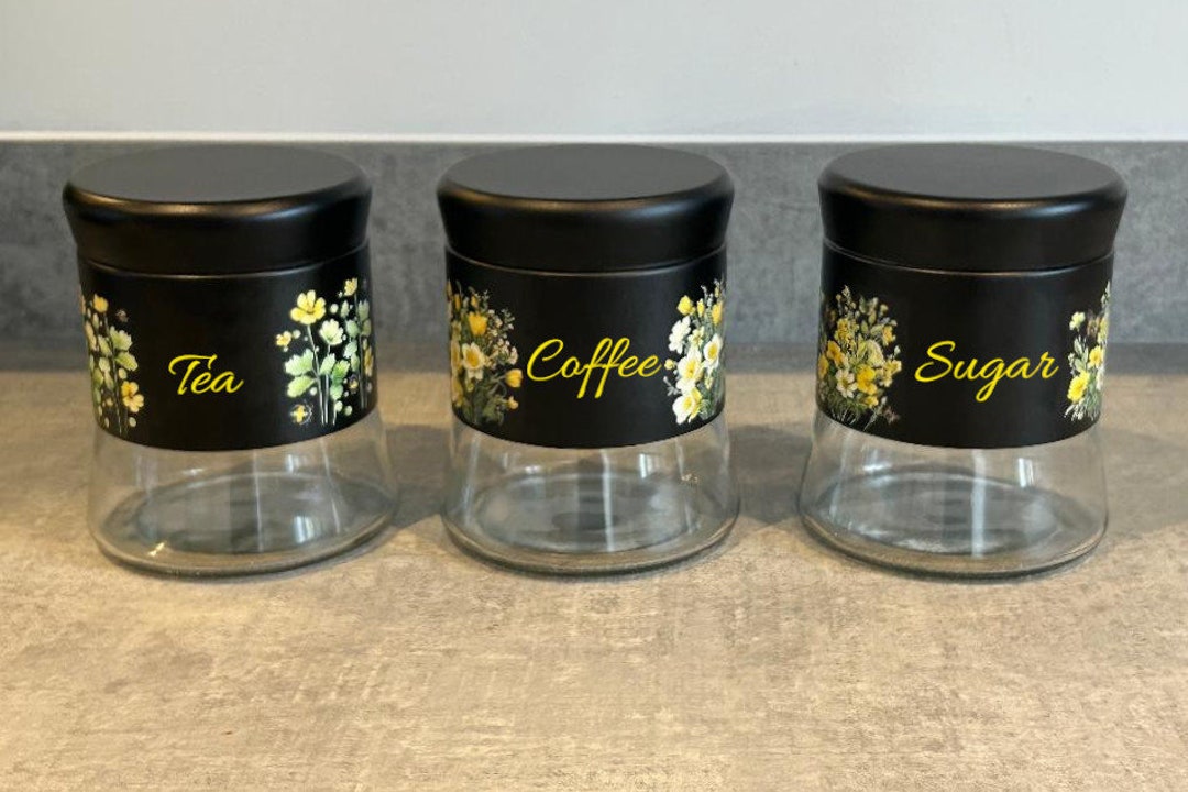 Modern Black Glass Steel Canister Set Custom Kitchen Storage Jars ...
