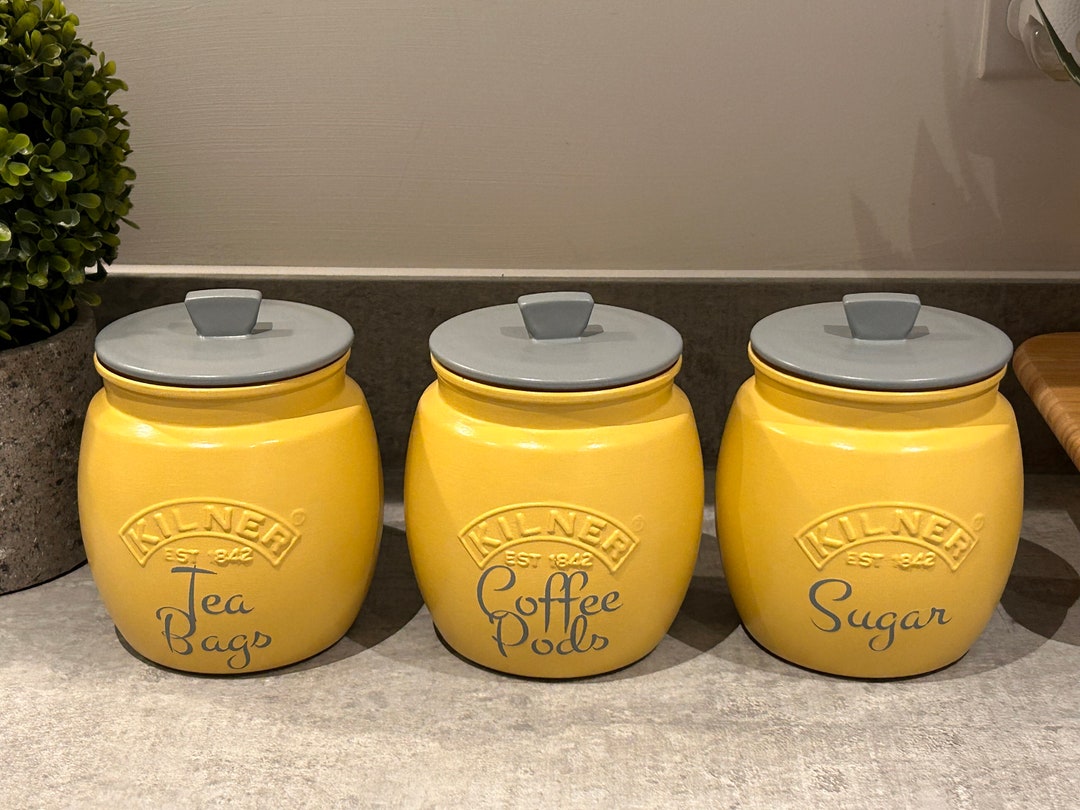 Yellow Tea Coffee Sugar Canister Kitchen Storage Containers Pantry ...