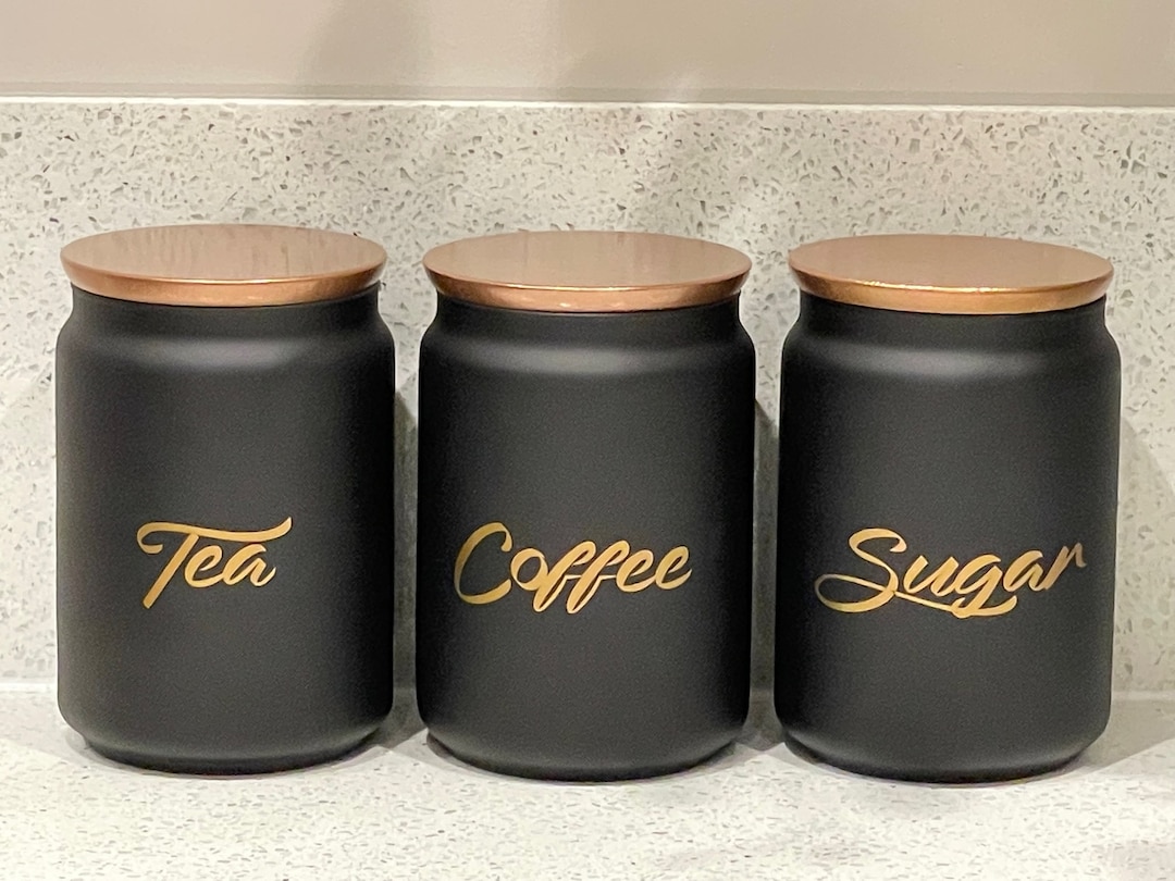 Black Kitchen Canister Set With Copper Lids - Copper Kitchen Containers ...