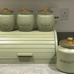 Sage Green Tea Coffee Sugar Canisters Set With Optional Biscuit ...