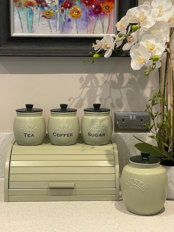 Sage Green Tea Coffee Sugar Canisters Vintage Farmhouse Kitchen Decor pantry Kitchen Organiser Set Kitchen Canister Set for Storage Etsy UK