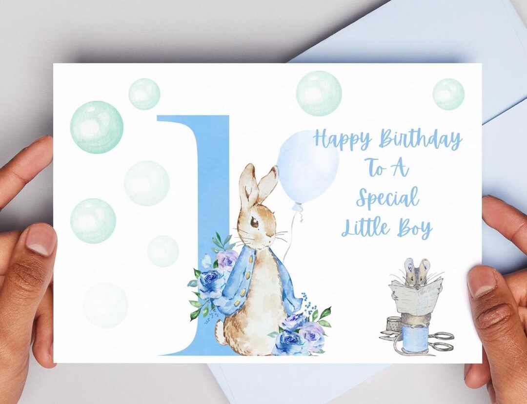 Peter Rabbit 1st Birthday Blue Card for Grandson, Nephew, or Son ...
