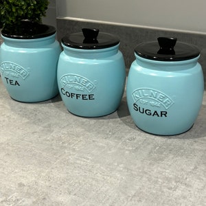 Teal Blue Kitchen Canister Set: Tea, Coffee, Sugar Jars Storage ...