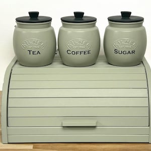 Sage Green Tea Coffee Sugar Canisters Set With Optional Bread Bin ...