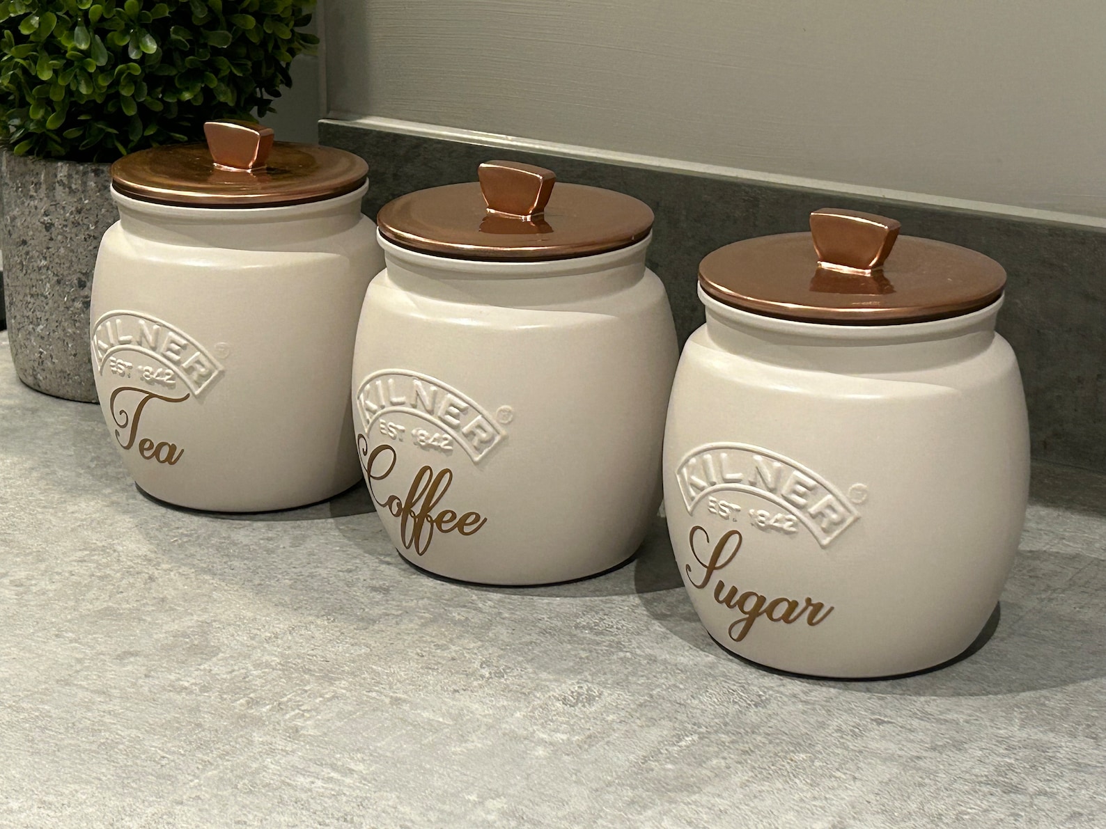 Creamy Taupe Beige Tea Coffee Sugar Canisters Sets Kitchen Storage ...