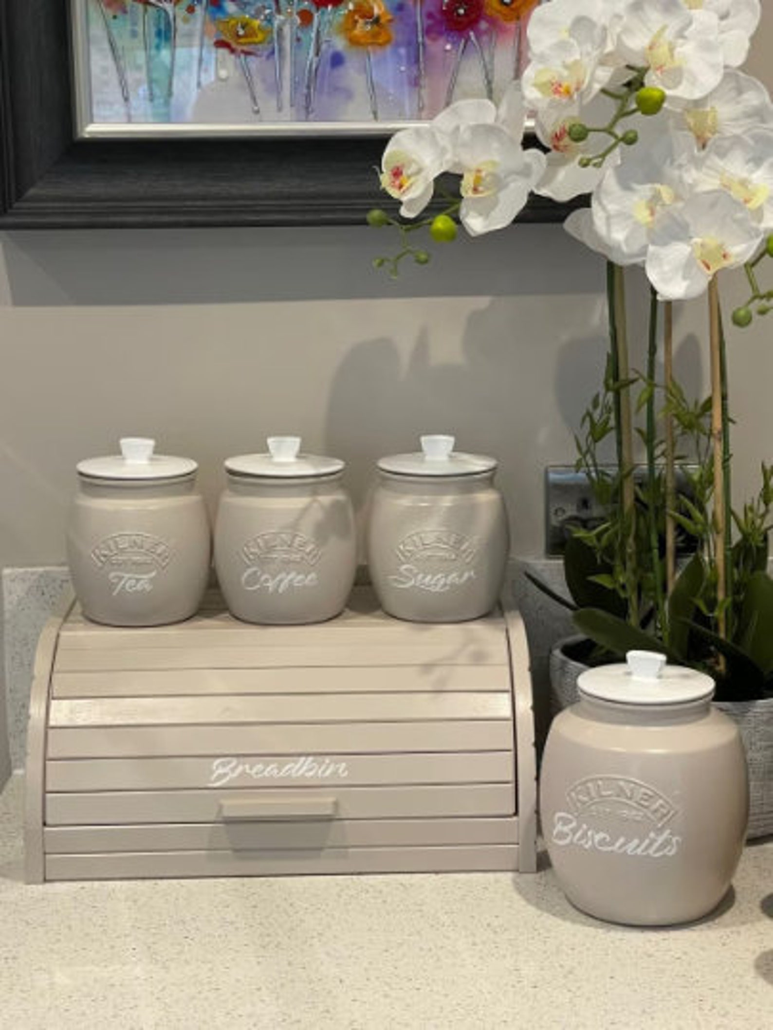 Beige Kitchen Canister Set: Tea, Coffee, Sugar, Bread Bin - Etsy