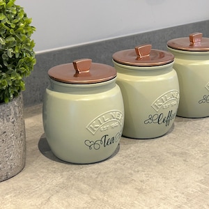 Sage Green Tea Coffee Sugar Canister Set: Personalized Kitchen Storage ...