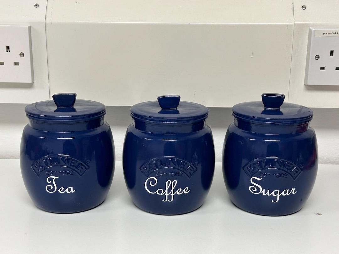 Navy Blue Tea Coffee Sugar Canisters Set Kitchen Storage Kitchen ...