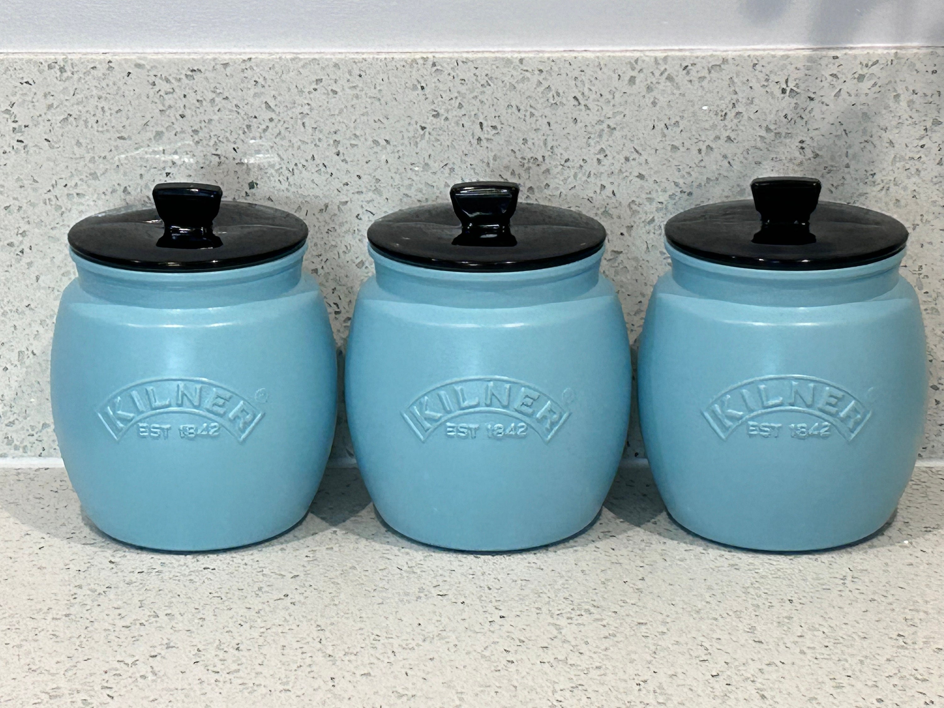 Teal Blue Kitchen Canister Set: Tea, Coffee, Sugar & Bread Bin Various ...