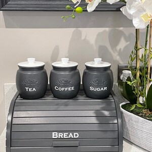 Dark Grey Tea Coffee Sugar Kitchen Canister & Jar Set up to 5 Piece ...