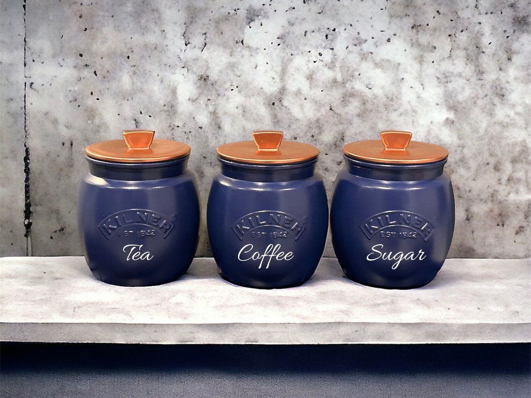 Blue Tea Coffee Sugar Canister Kitchen Storage Containers Kitchen ...
