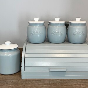 Pale Grey-toned, Duck Egg Blue Tea Coffee Sugar Canister Set Kitchen ...