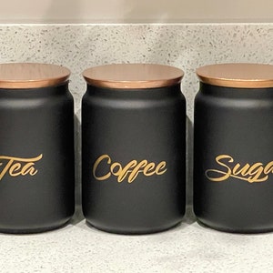 Black Kitchen Canister Set With Copper Lids - Copper Kitchen Containers ...
