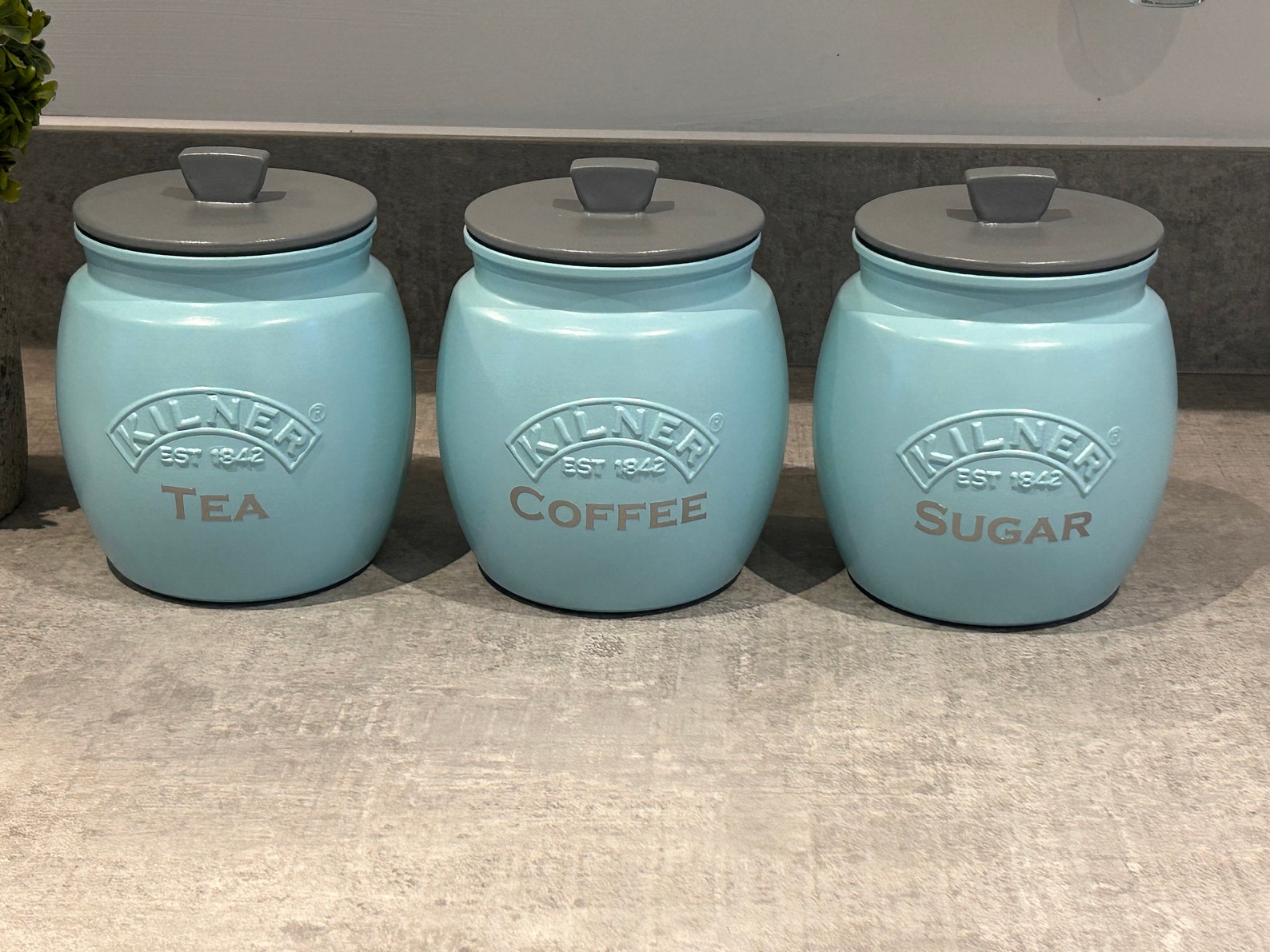 Teal Blue Kitchen Canister Set: Tea, Coffee, Sugar & Bread Bin Various ...