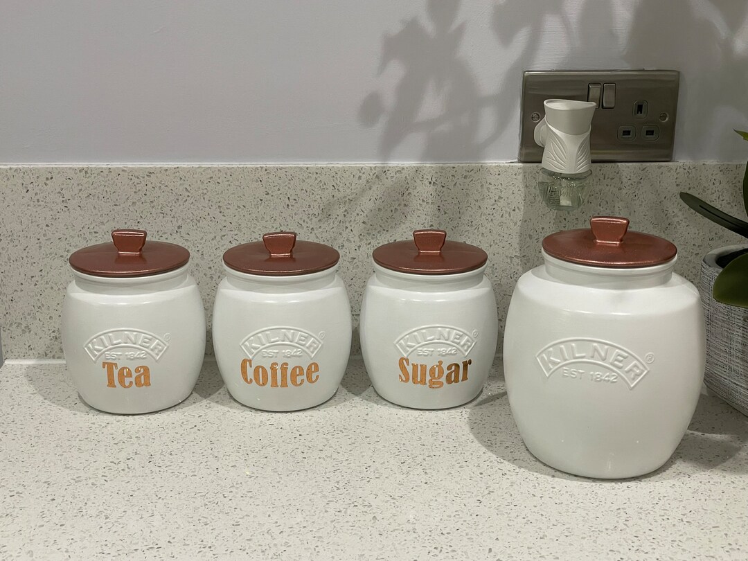 White Tea Coffee Sugar Canisters Options of Biscuit Treats Container ...