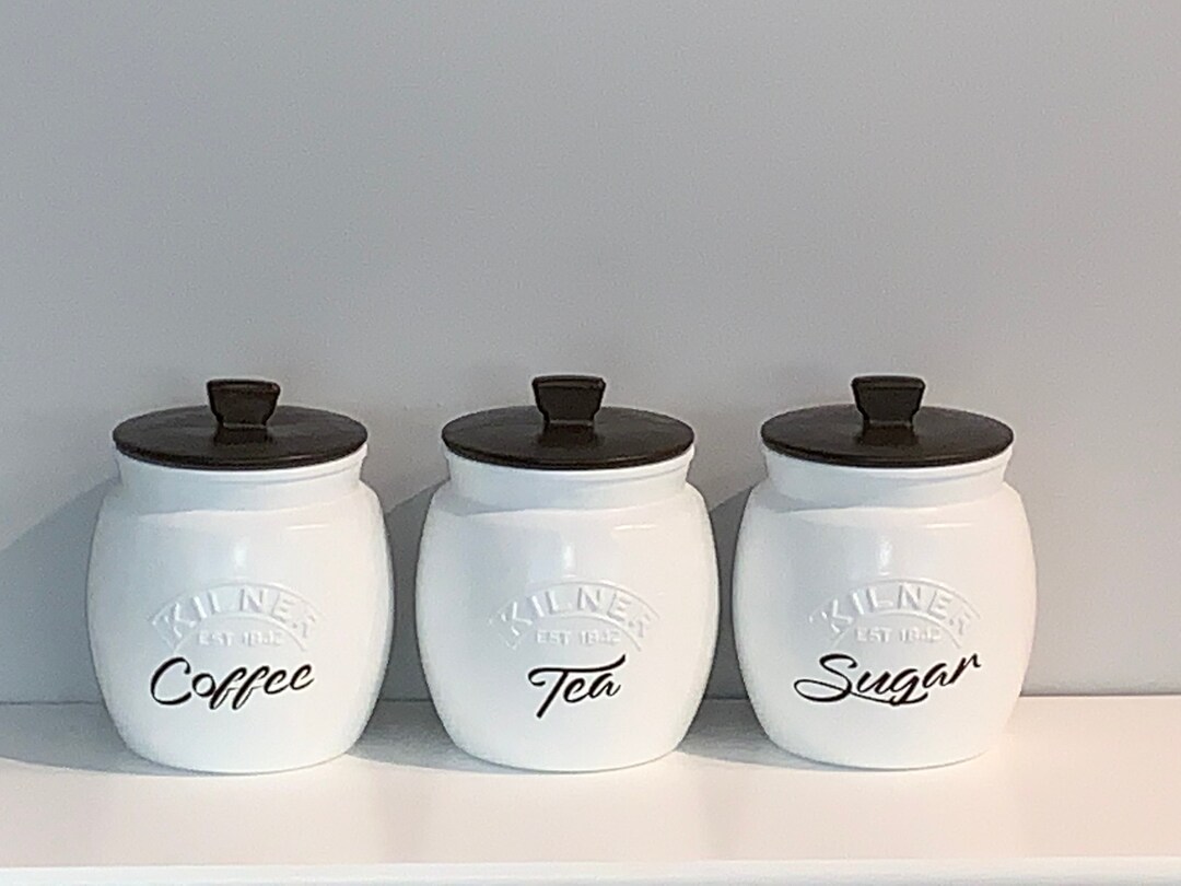 White Tea Coffee Sugar Canister Set Kitchen Storage Unique Kitchen Food Storage - Etsy