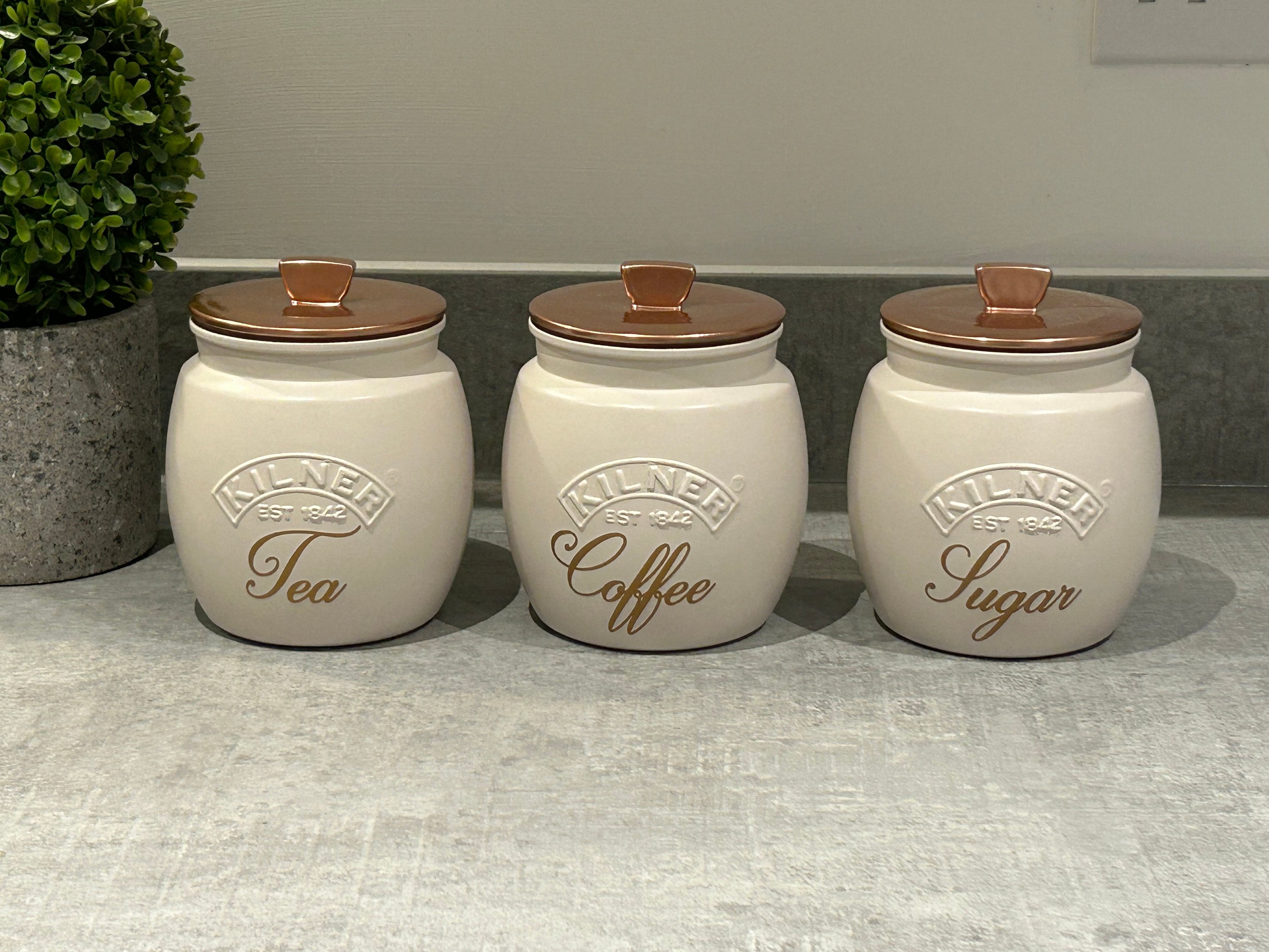 Creamy Taupe Beige Tea Coffee Sugar Canisters Sets Kitchen Storage ...