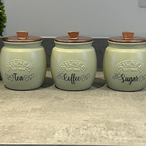 Sage Green Tea Coffee Sugar Canister Set: Personalized Kitchen Storage ...