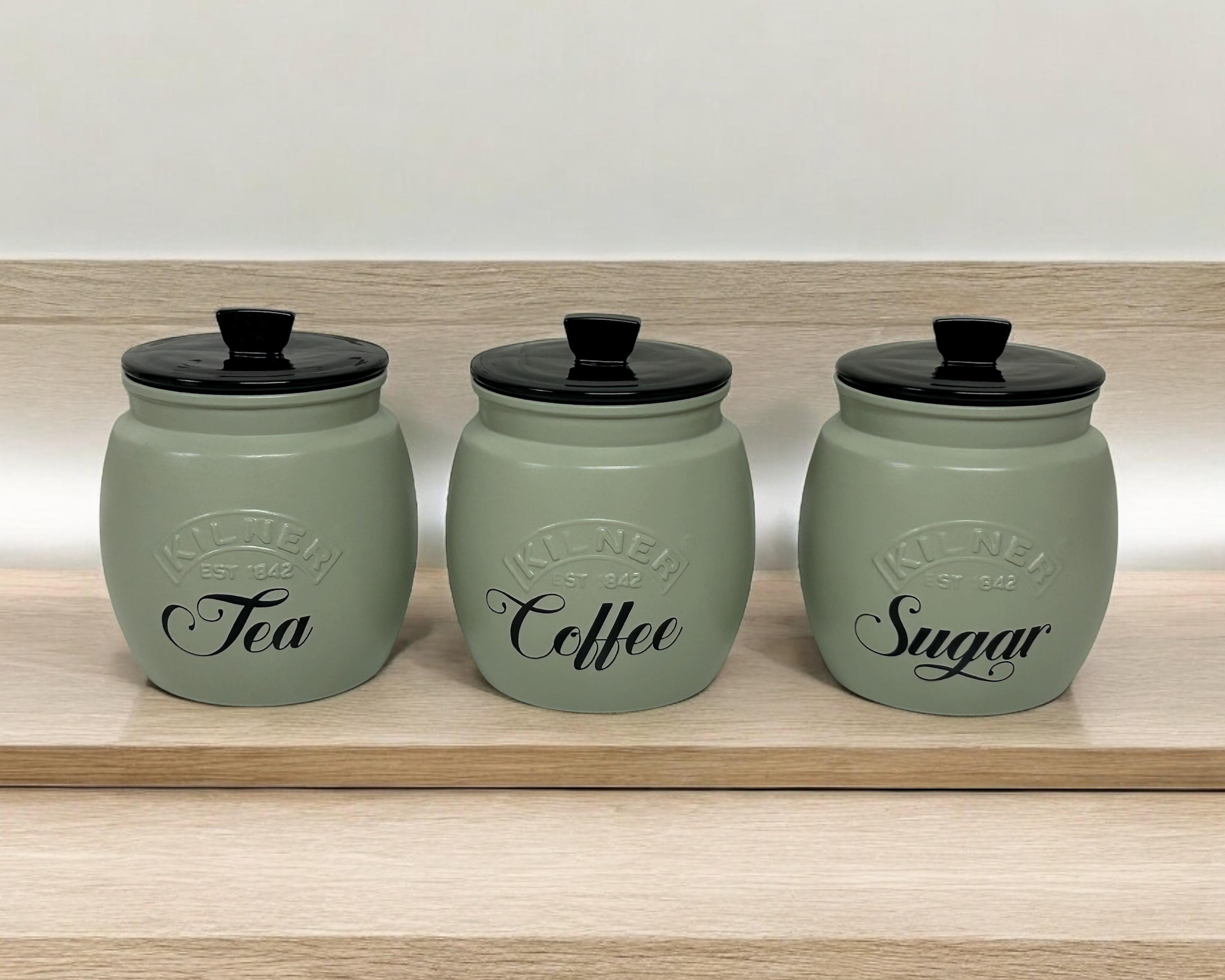 Sage Green Tea Coffee Sugar Canisters Sets Kitchen Accessories Storage ...