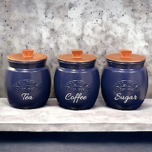 Navy Blue Tea Coffee Sugar Canisters Set With Optional Biscuit/cookie ...