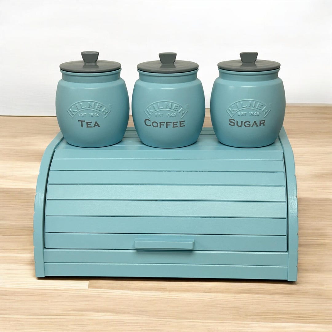 Teal Blue Kitchen Canister Set: Tea, Coffee, Sugar Storage ...