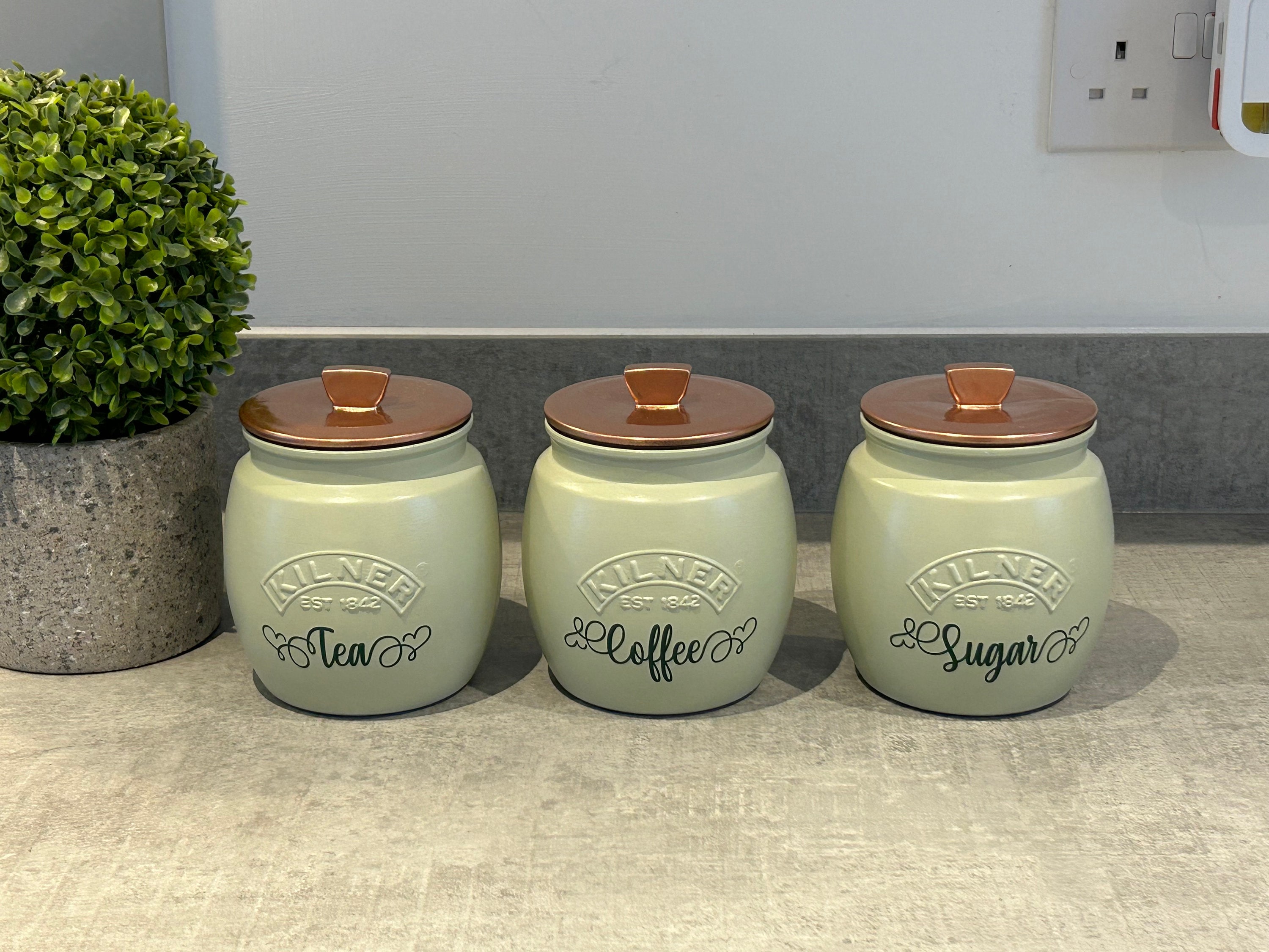 Sage Green Tea Coffee Sugar Canisters Sets Kitchen Accessories Storage ...