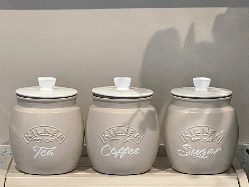 Set of 3 Kilner Tea Coffee Sugar Jars: Creamy Taupe Kitchen Storage ...