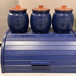 Navy Blue Tea Coffee Sugar Canisters Set With Optional Biscuit/cookie ...