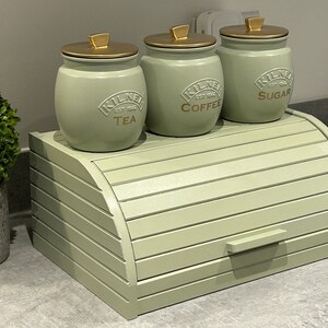 Sage Green Tea Coffee Sugar Canisters Set With Optional Biscuit ...