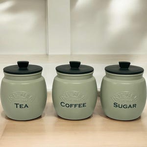 Sage Green Tea Coffee Sugar Canisters Set With Optional Bread Bin ...
