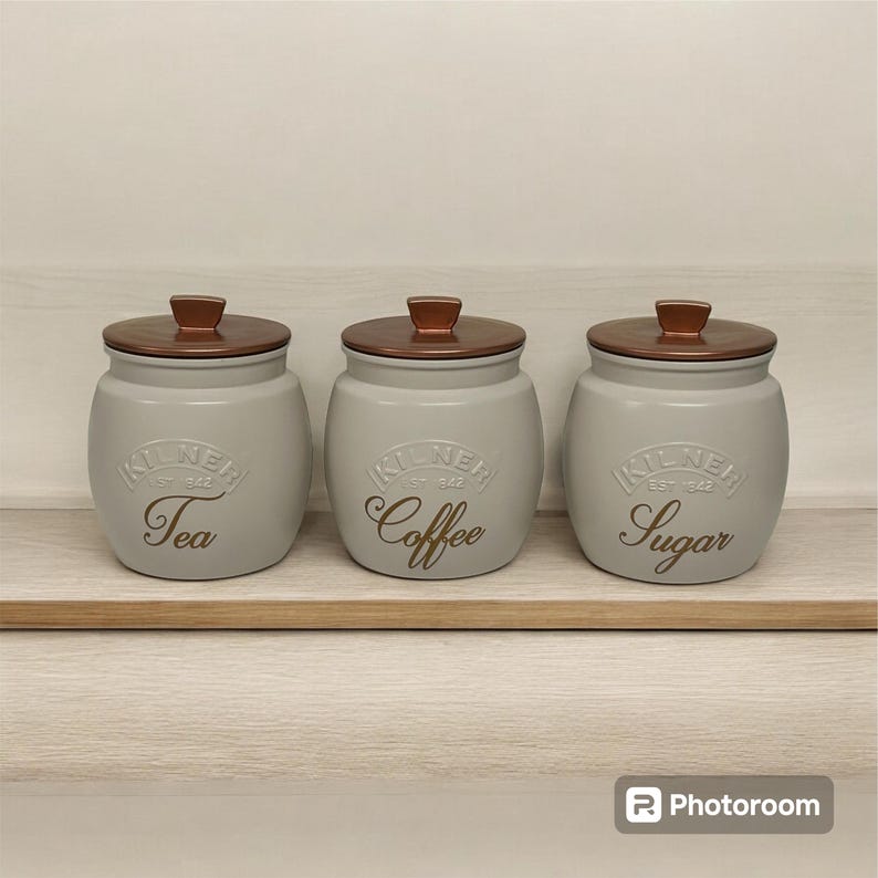Set of 3 Kilner Tea Coffee Sugar Jars: Creamy Taupe Kitchen Storage ...