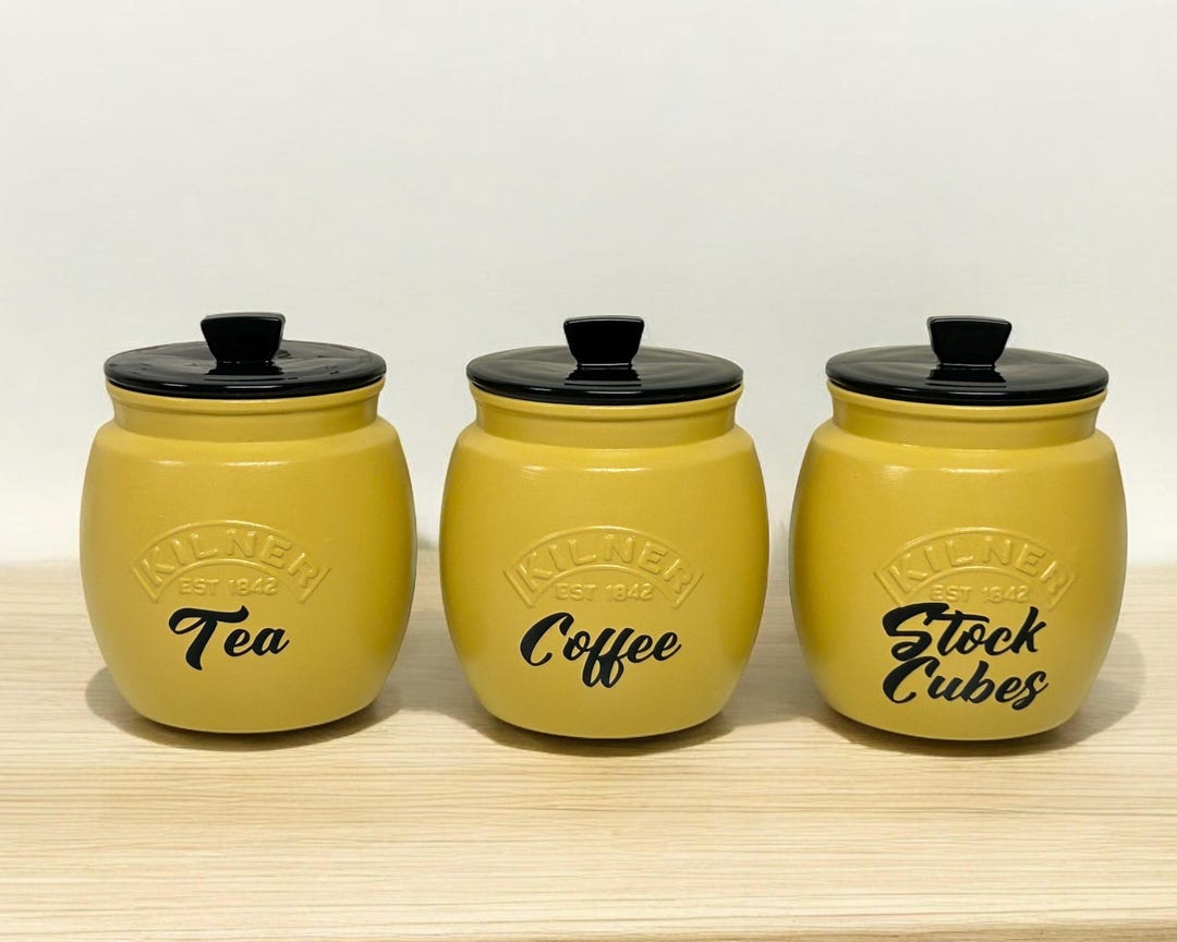 Hand Painted Yellow Kitchen Storage Set: Tea, Coffee, Sugar Jars - Etsy