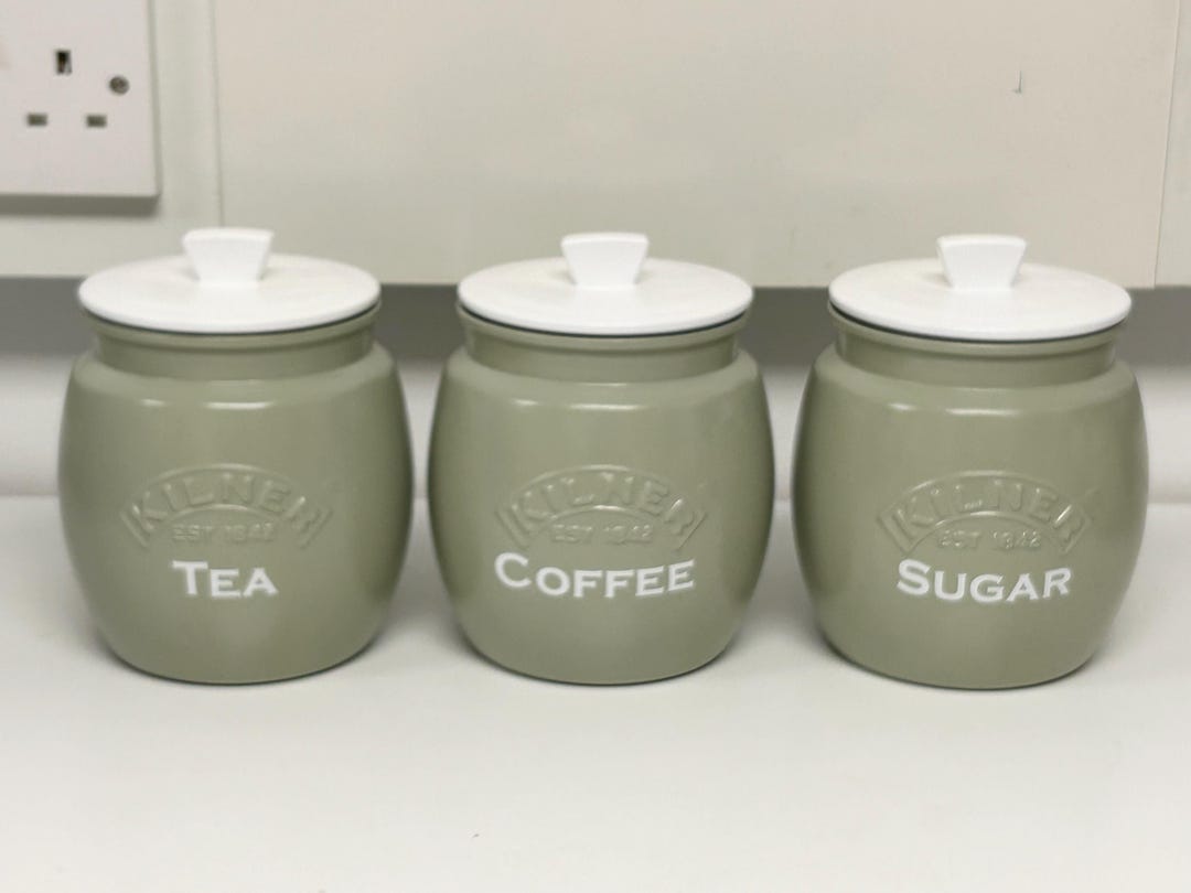 Sage Green Tea Coffee Sugar Canisters Sets Kitchen Accessories Storage ...