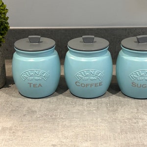 Teal Blue Kitchen Canister Set: Tea, Coffee, Sugar Jars Storage ...
