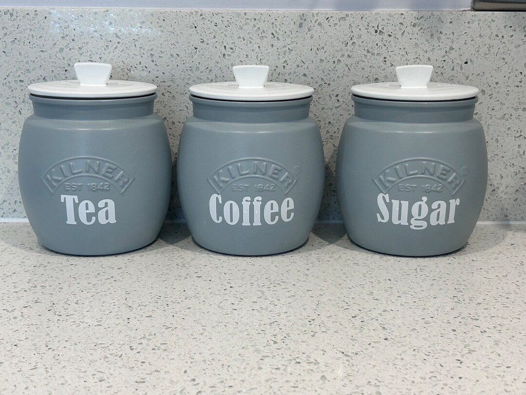 Pale Grey-toned, Duck Egg Blue Tea Coffee Sugar Canister Set Kitchen ...