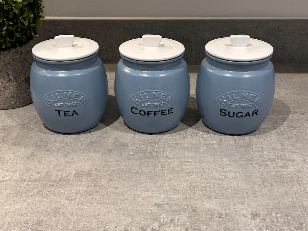 Blue Tea Coffee Sugar Canisters Sets Kitchen Storage - Etsy UK