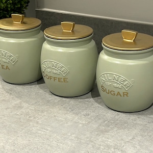 Sage Green Tea Coffee Sugar Canisters Set With Optional Biscuit ...