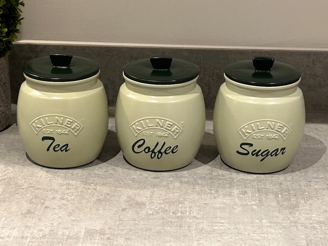 Sage Green Tea Coffee Sugar Canisters - Elegant Kitchen Storage ...