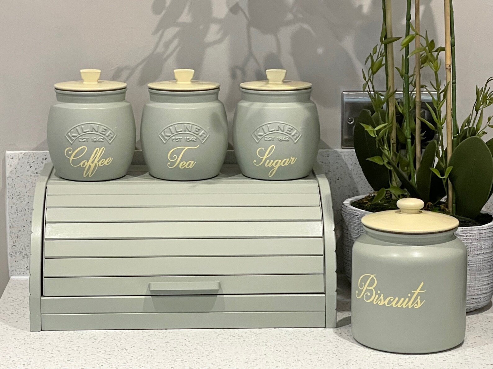 Sage Green Tea Coffee Sugar Canisters Biscuit / Cookie Jar and - Etsy ...