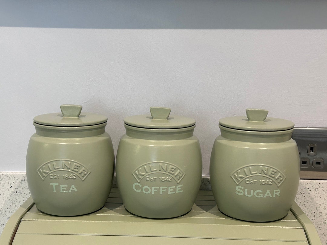Green Tea Coffee Sugar Canisters Set: Personalized Sage Green Kitchen ...