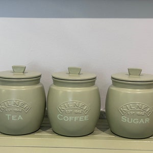 Sage Green Tea Coffee Sugar Canisters Set With Optional Bread Bin ...