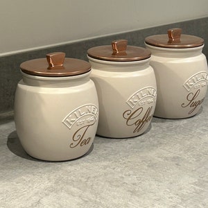 Creamy Taupe Beige Tea Coffee Sugar Canisters Sets Kitchen Storage ...