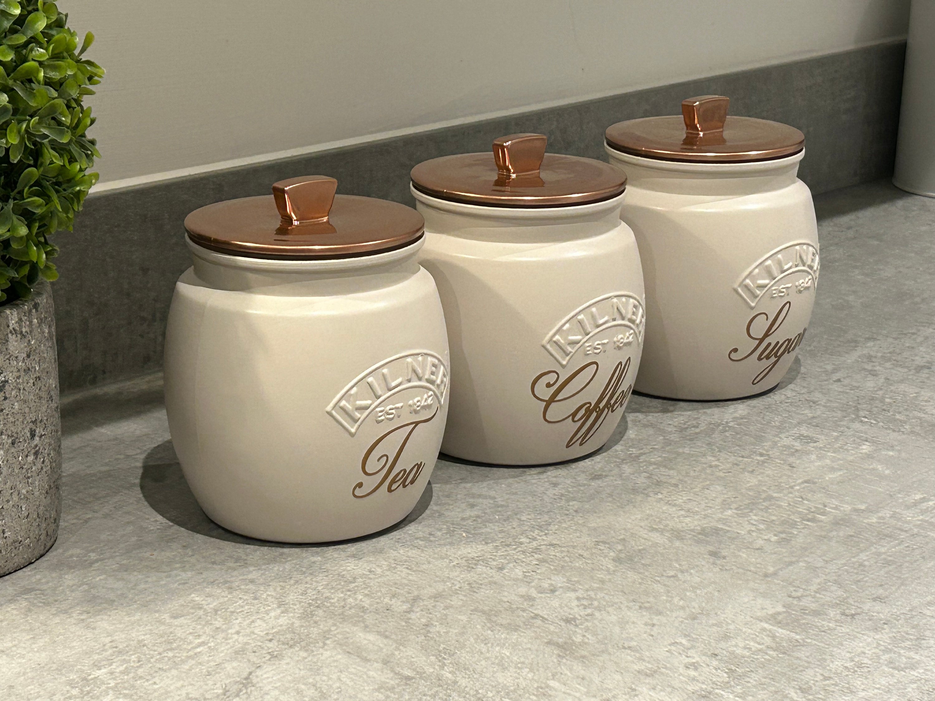 Creamy Taupe Beige Tea Coffee Sugar Canisters Sets Kitchen Storage ...