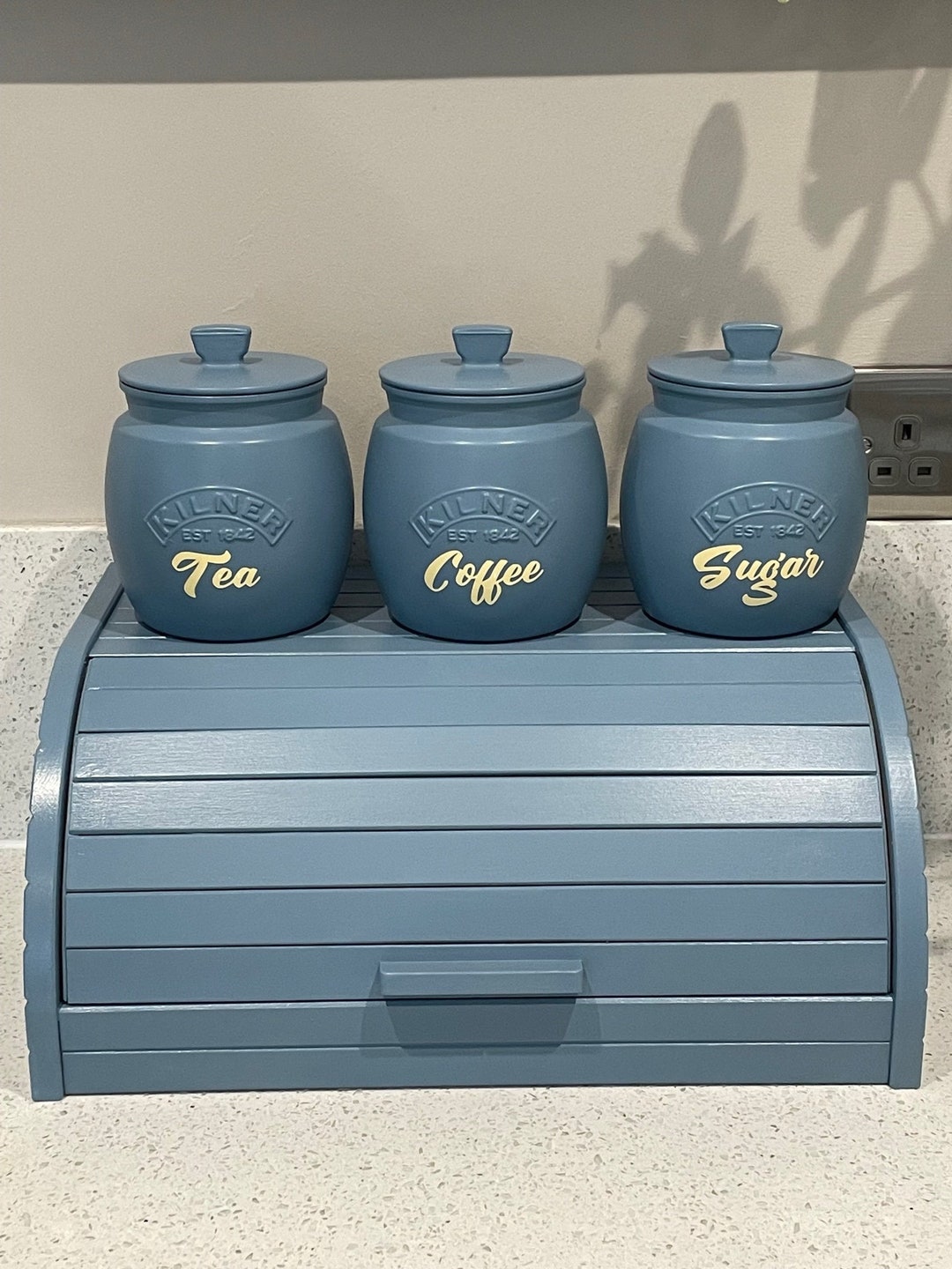 Modern Blue Tea Coffee Sugar Canister Set With Optional Cookie Jars and ...