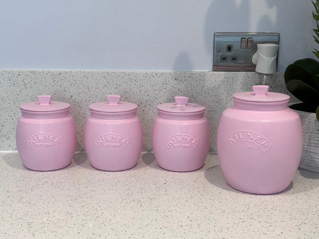 Pink Set of Tea Coffee Sugar Canister Set With Optional Biscuit Cookie Jar Bread Bin Kitchen ...