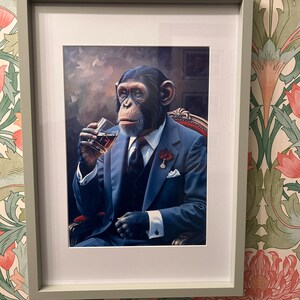 Retro Chimpanzee Portrait Art Print Vintage Animal Wall Art Decor Chimp ...