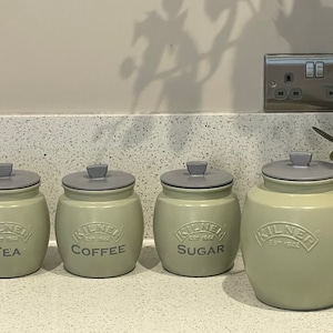 Sage Green Tea Coffee Sugar Canisters: Kitchen Storage Set - Etsy UK