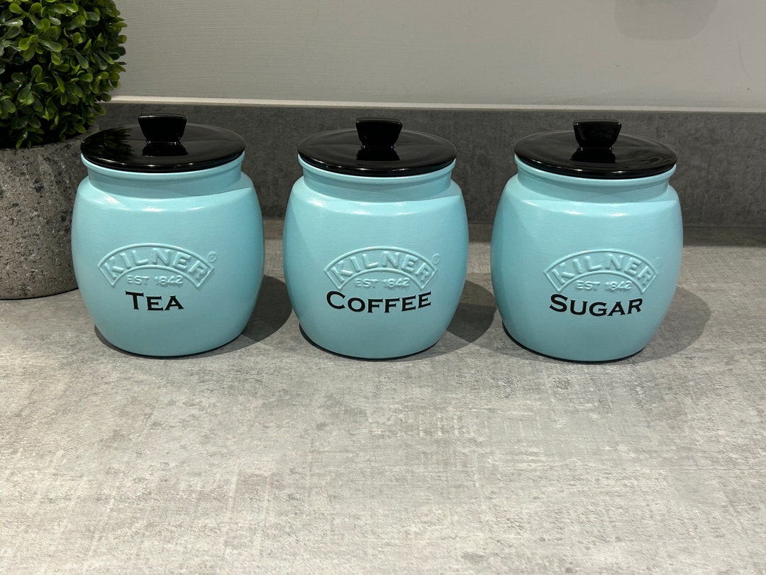 Teal Blue Kitchen Canister Set: Tea, Coffee, Sugar Jars Storage ...