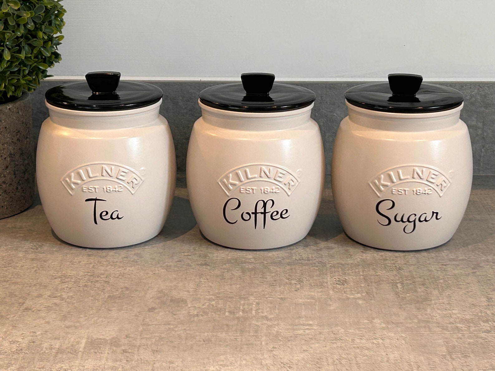 Creamy Taupe Beige Tea Coffee Sugar Canisters Sets Kitchen Storage ...